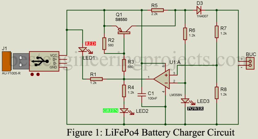 LiFePO4 Battery Charger Circuit - Engineering Projects