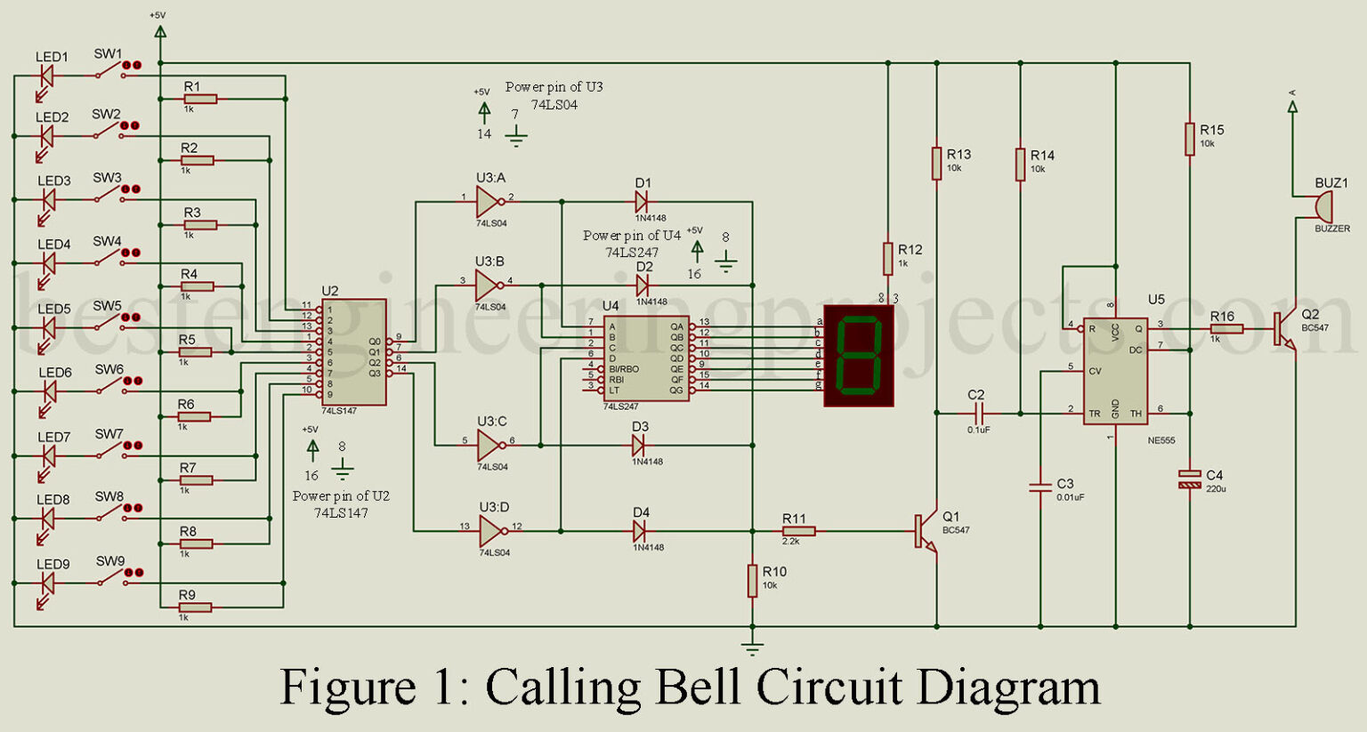 Calling Bell Circuit Diagram - Engineering Projects