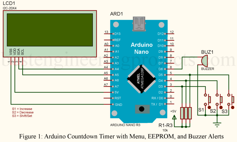 Arduino Countdown Timer With Menu Eeprom And Buzzer Alerts Engineering Projects
